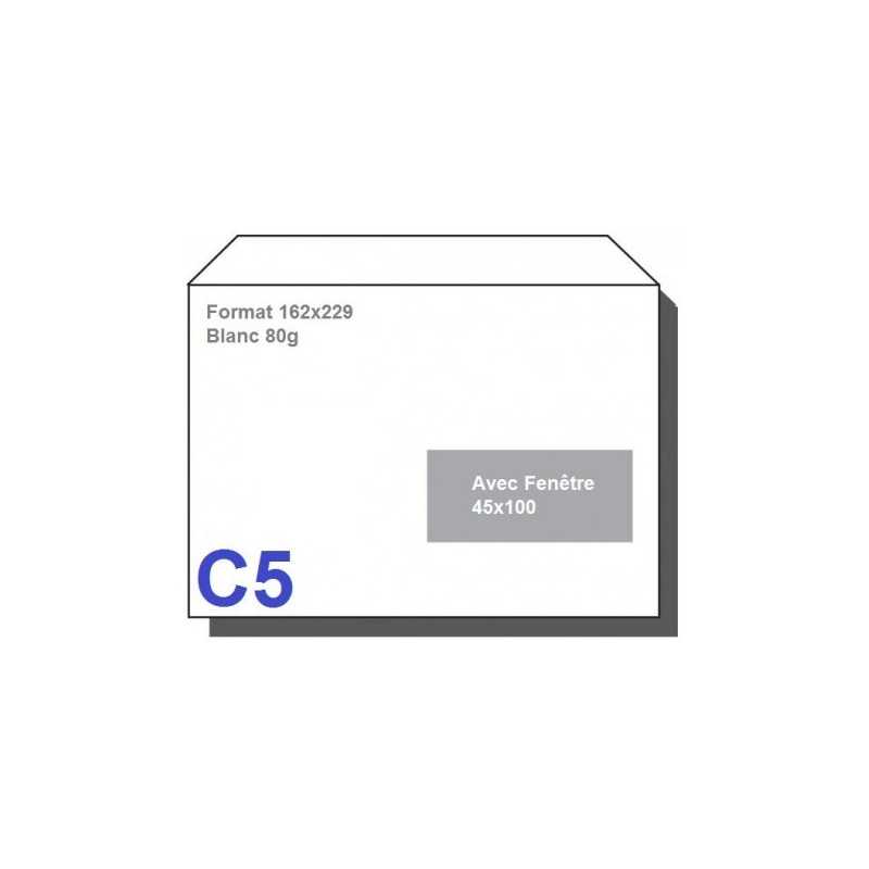 Type C5 - Format 162X229 Blanc 80g AVEC FENETRE 45X100